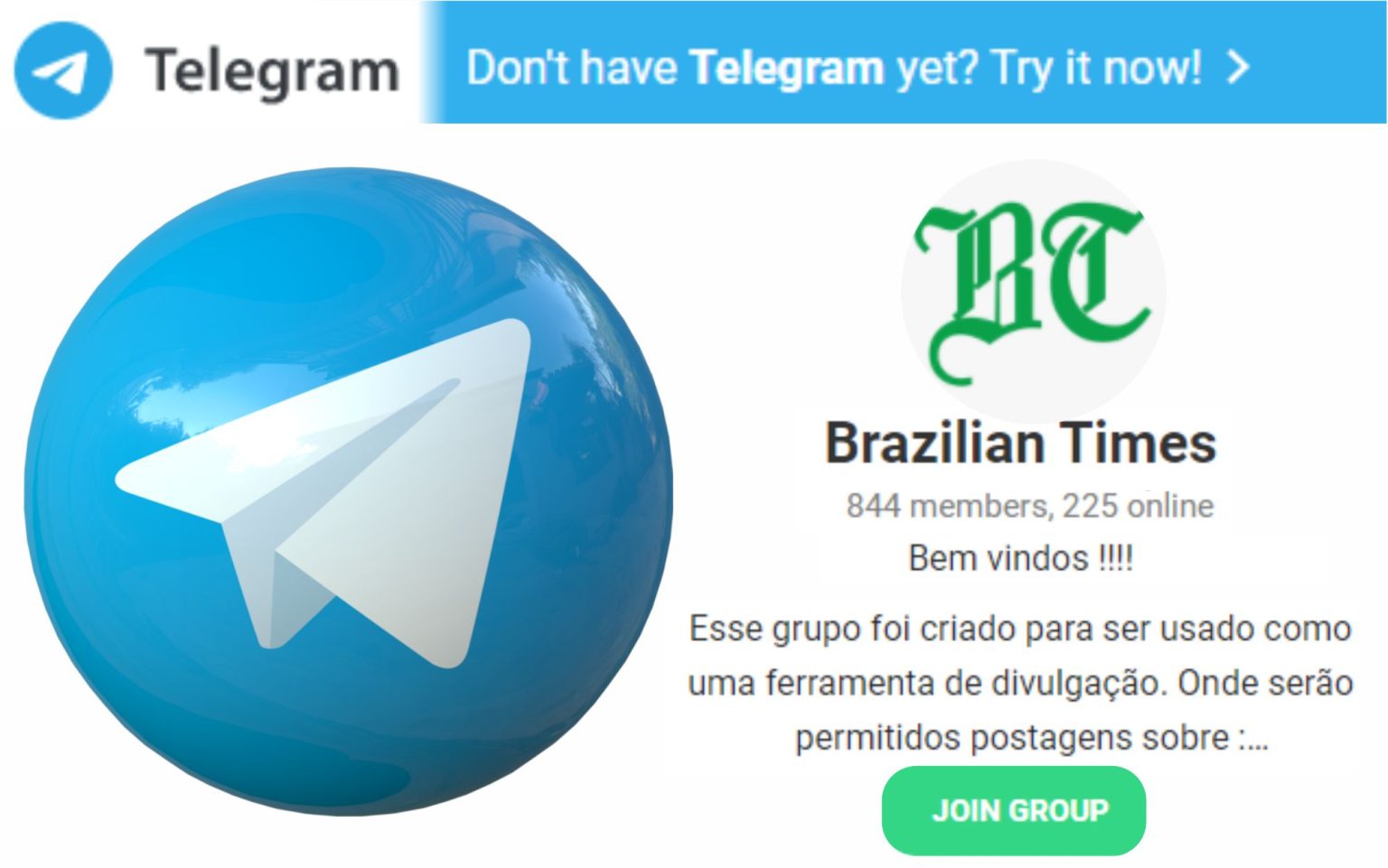 Participe do grupo do Brazil Times no Telegram e fique atualizado - Brazilian Times